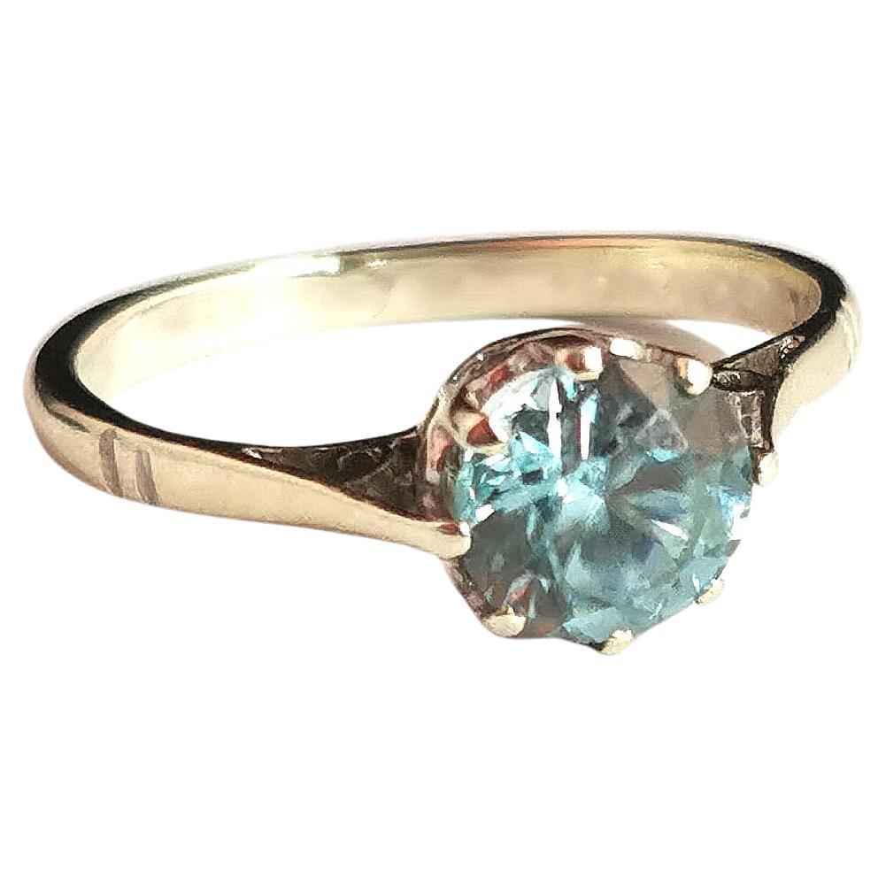 Bright Blue Faceted Oval Aquamarine Vintage Solitaire Ring 9 Carat ...