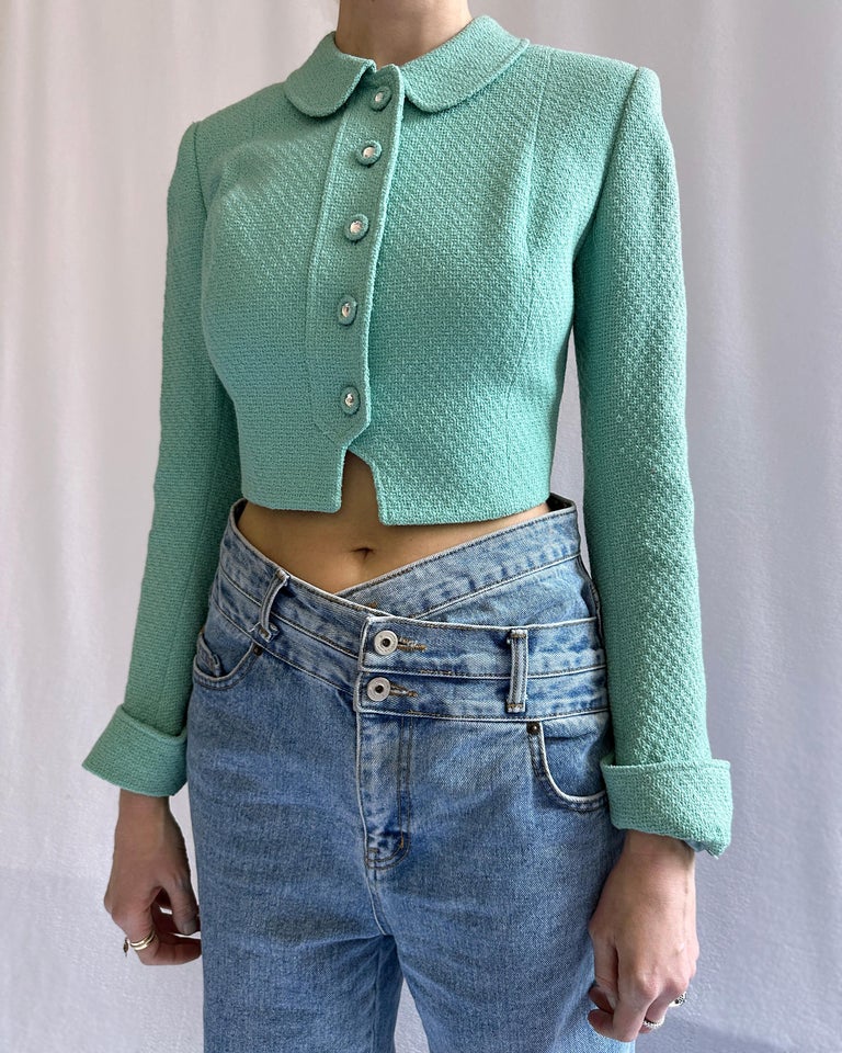 Vintage Blumarine Anna Molinari Cropped Bouclé Jacket For Sale at 1stDibs