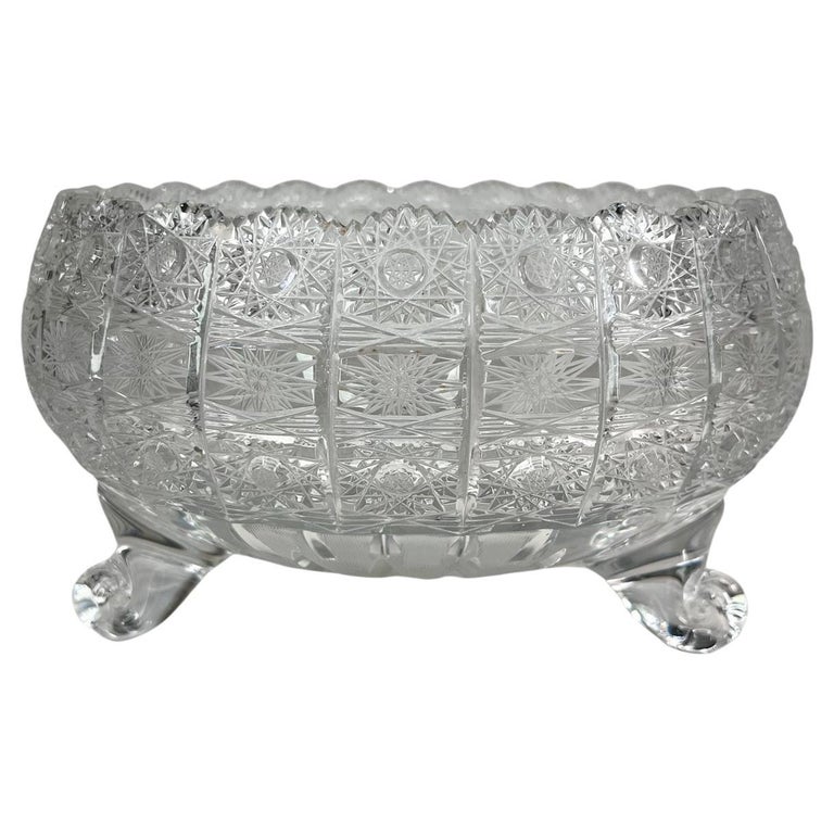 Vintage Antique Three-Legged Brilliant Hand Cut Crystal Serving Bowl ...