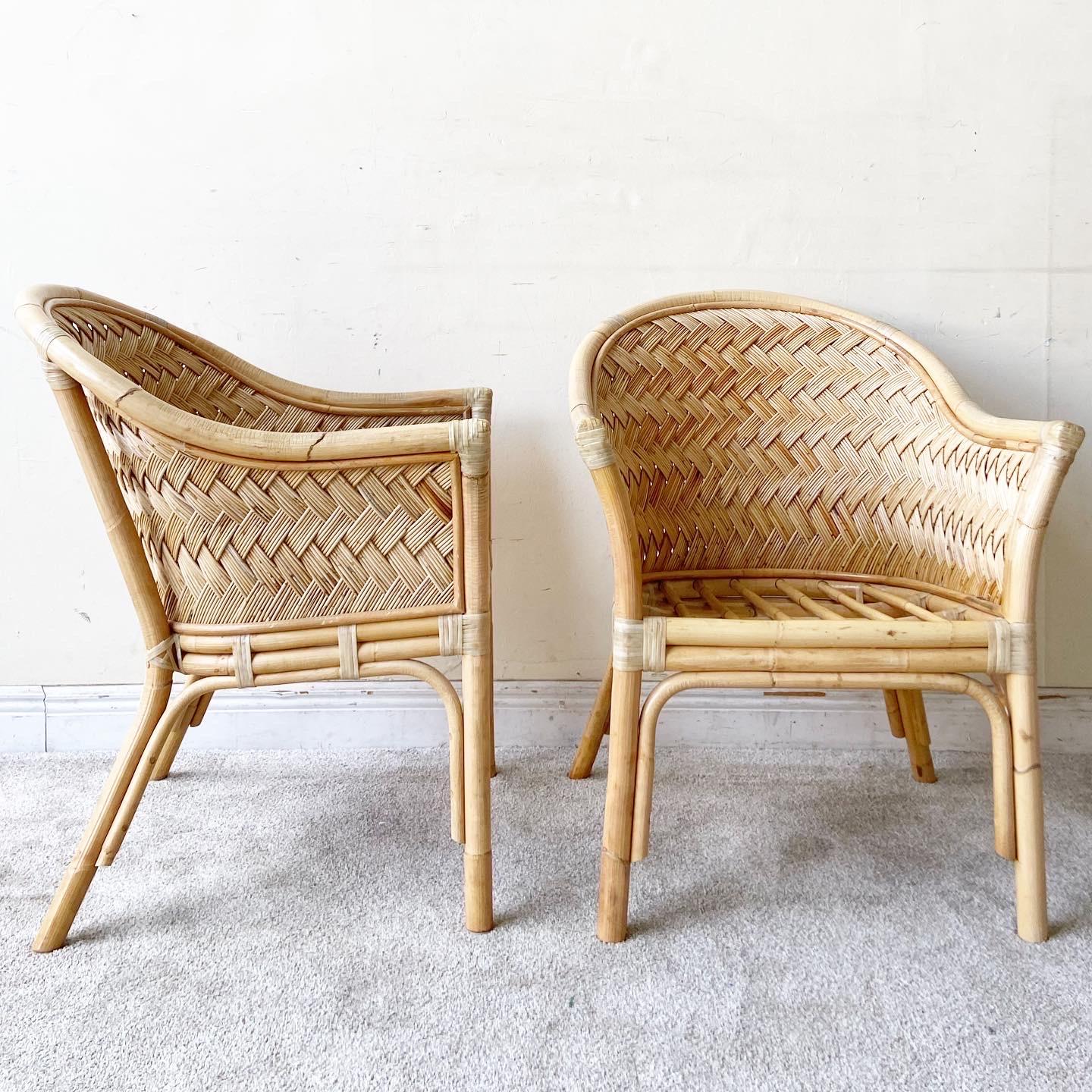 Vintage Bohemian Bamboo Wicker and Rattan Arm Chairs For Sale at 1stDibs