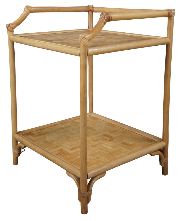 Vintage Bohemian Bamboo and Woven Rattan Etagere Side Table Plant Stand ...