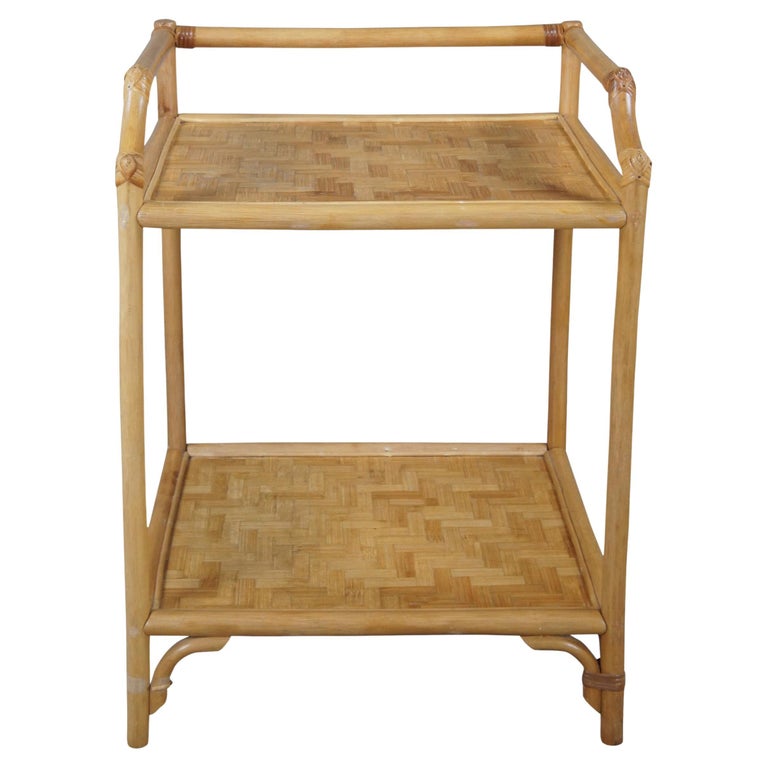 Vintage Bohemian Bamboo and Woven Rattan Etagere Side Table Plant Stand ...