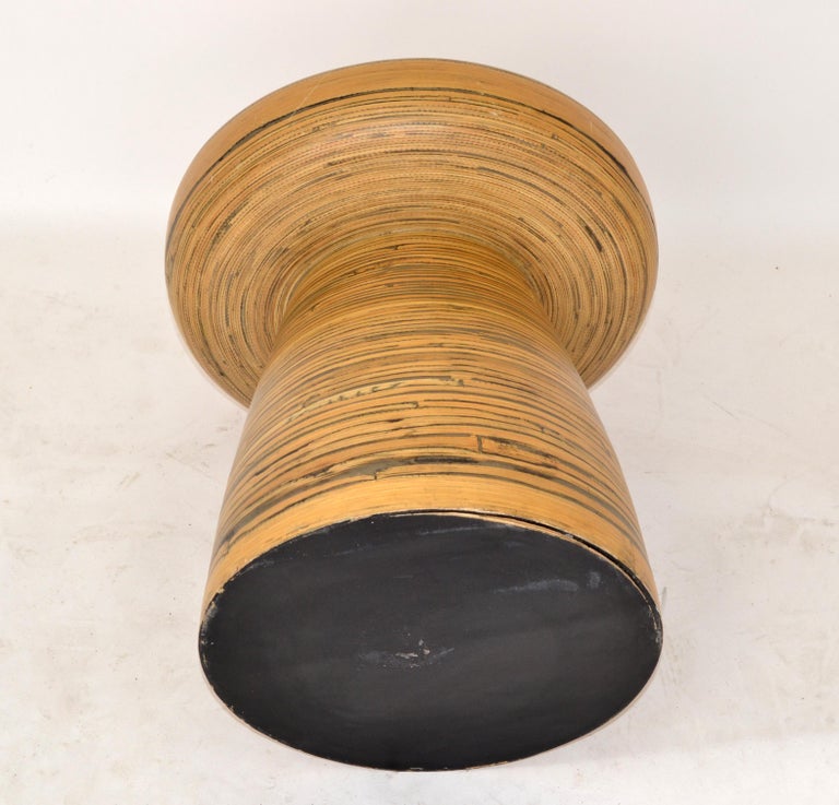Vintage Bohemian Blonde Pressed Bamboo Mushroom Shaped Stool Mid ...
