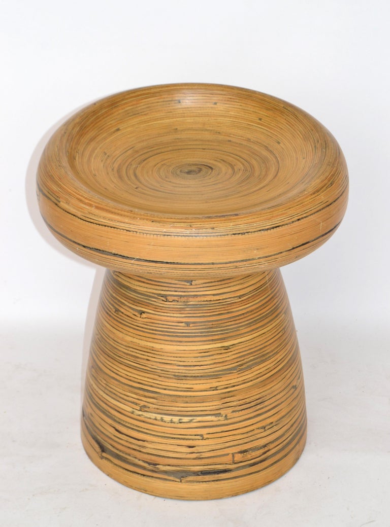 Vintage Bohemian Blonde Pressed Bamboo Mushroom Shaped Stool Mid ...