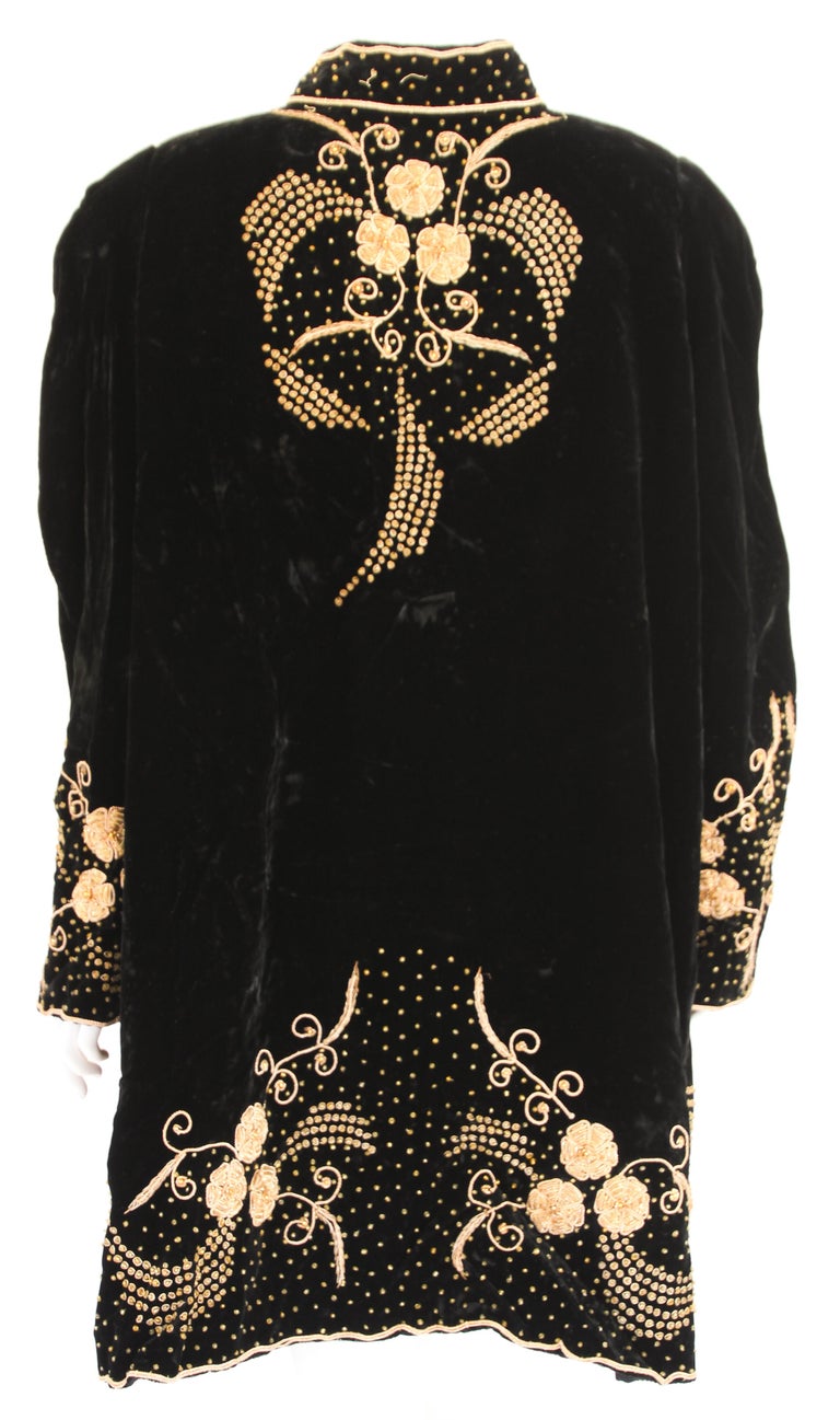 Vintage Bohemian Chic Beaded Black Velvet Jacket 1980's For Sale at 1stDibs