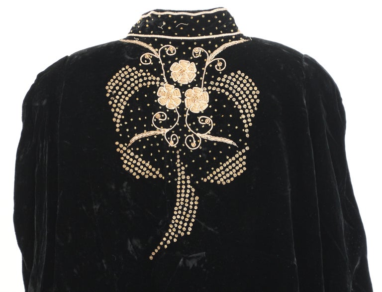 Vintage Bohemian Chic Beaded Black Velvet Jacket 1980's For Sale at 1stDibs