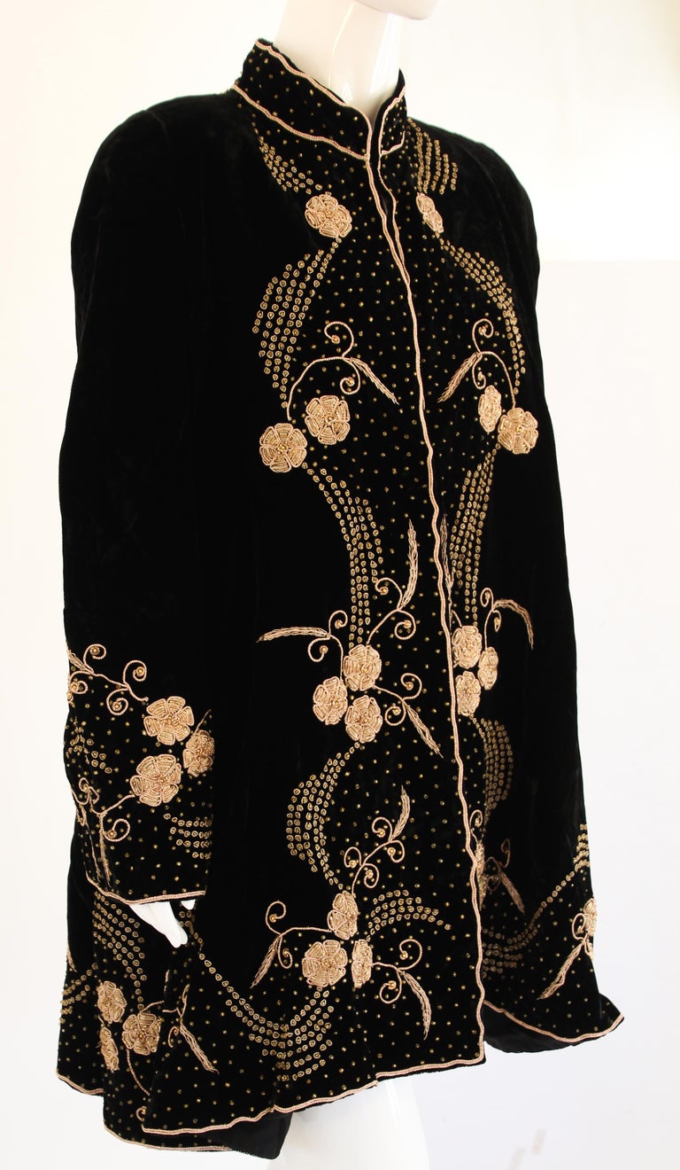 Vintage Bohemian Chic Beaded Black Velvet Jacket 1980's For Sale at 1stDibs
