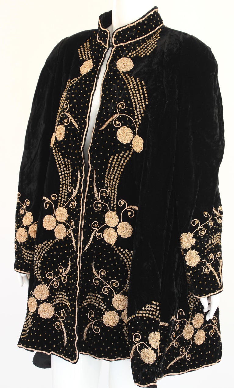 Vintage Bohemian Chic Beaded Black Velvet Jacket 1980's For Sale at 1stDibs
