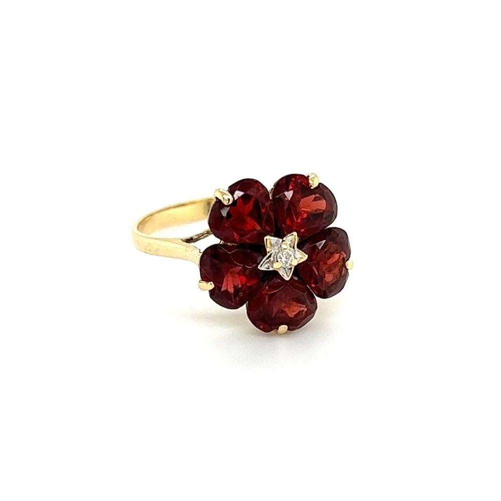 Vintage Bohemian Garnet Hearts and Diamond Gold Ring For Sale at 1stDibs