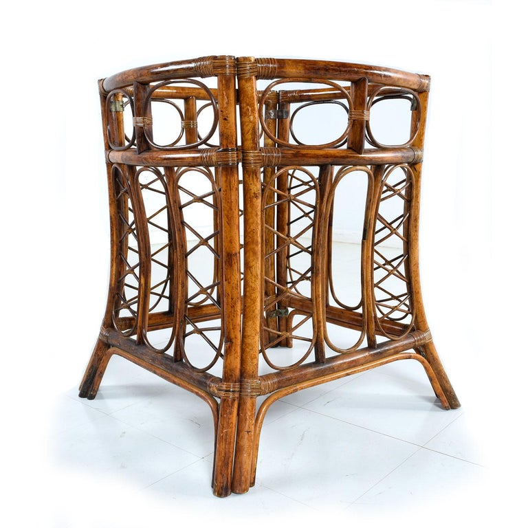 Vintage Bohemian Rattan Dining Table with Round Glass at 1stDibs ...