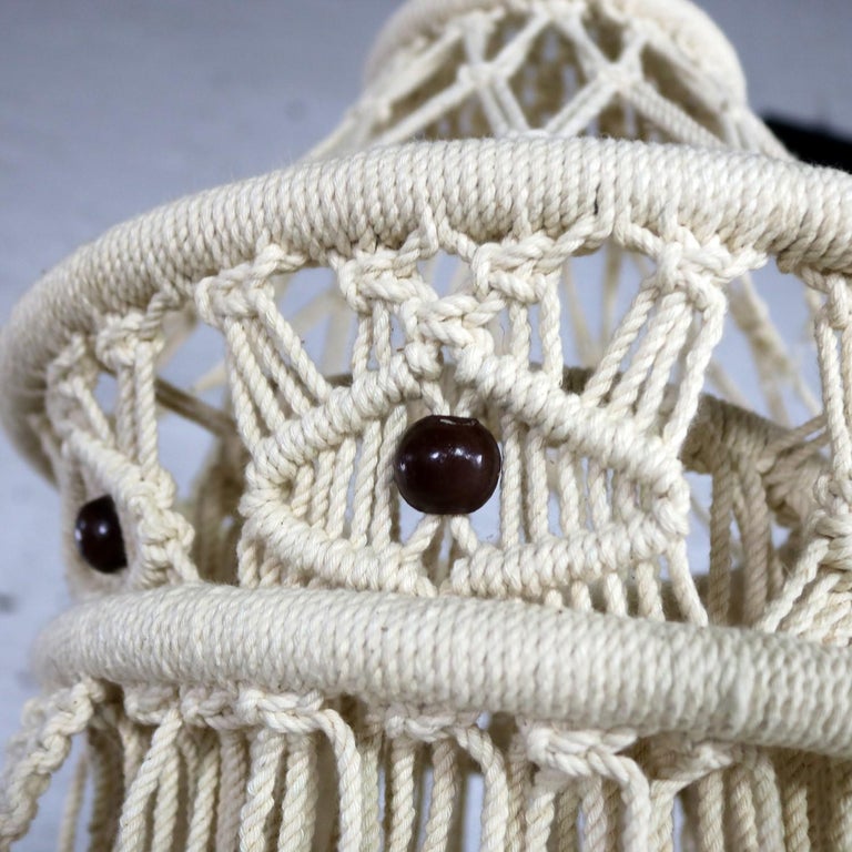 Vintage Bohemian White Macramé Hanging Table with Round Glass Top at ...