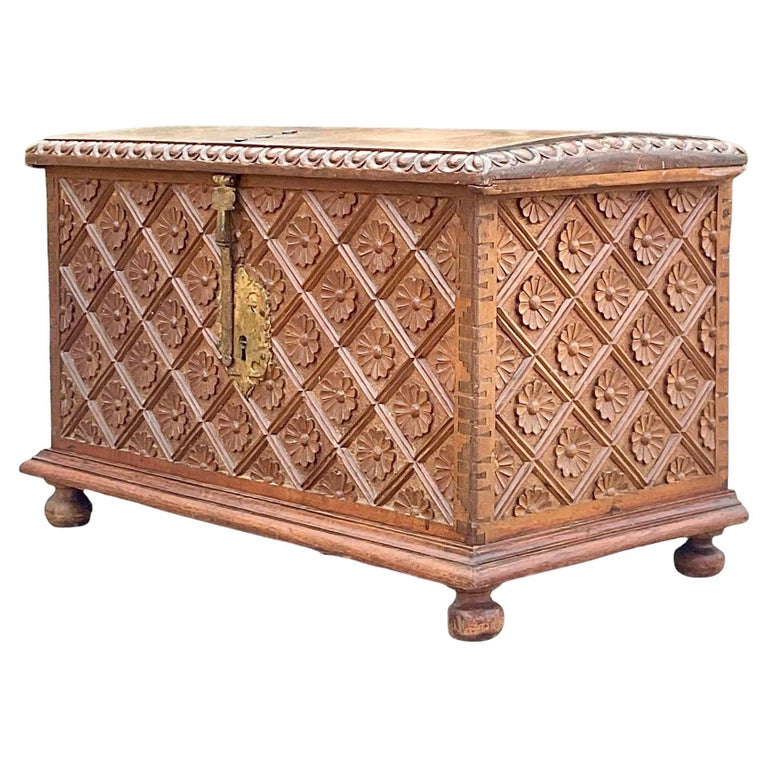 Vintage Boho 18th Century Hand Carved Walnut Spanish Blanket Chest For ...