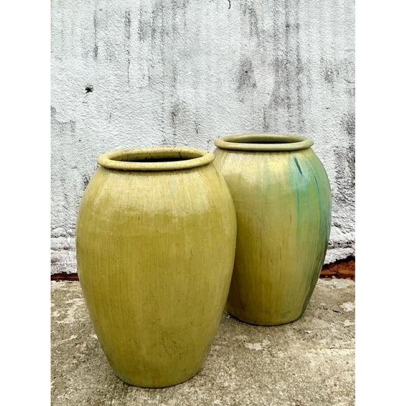 Vintage Boho a Monumental Glazed Ceramic Urns - A Pair For Sale at 1stDibs