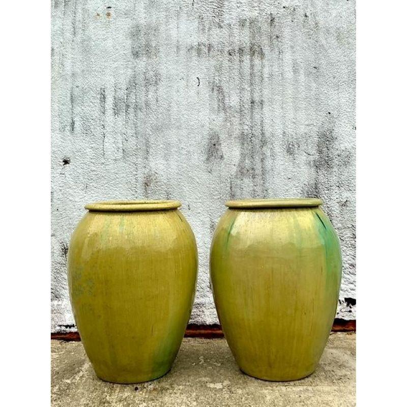 Vintage Boho a Monumental Glazed Ceramic Urns - A Pair For Sale at 1stDibs