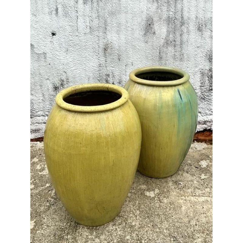 Vintage Boho a Monumental Glazed Ceramic Urns - A Pair For Sale at 1stDibs