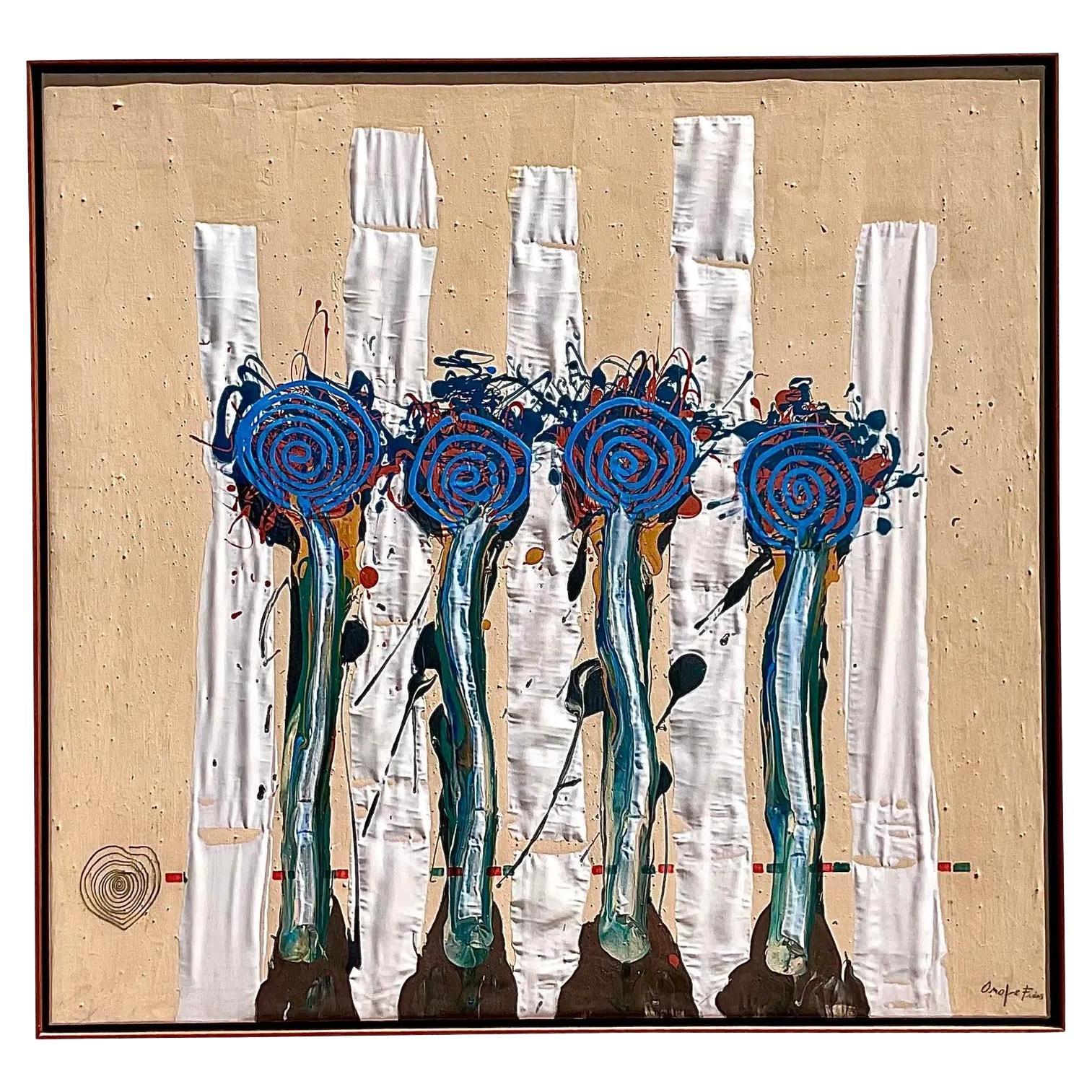 Vintage Modern Minimalist Signed Mixed Media Art Original Oil Painting ...