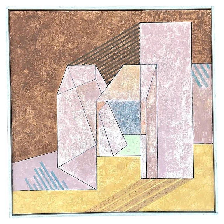 Vintage Boho Abstract Original Oil on Canvas “Structures” For Sale at ...