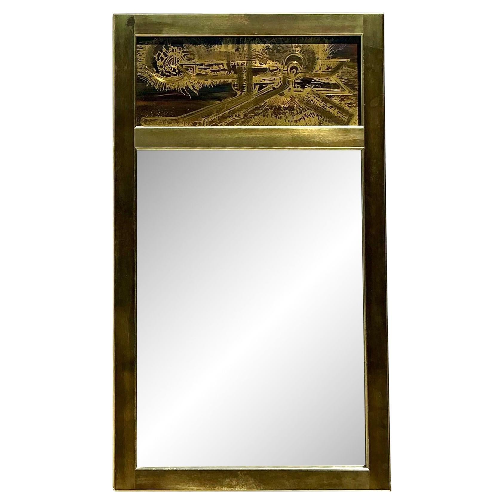 Vintage Boho Acid Etched Mirror After Bernard Rohne for Mastercraft For ...