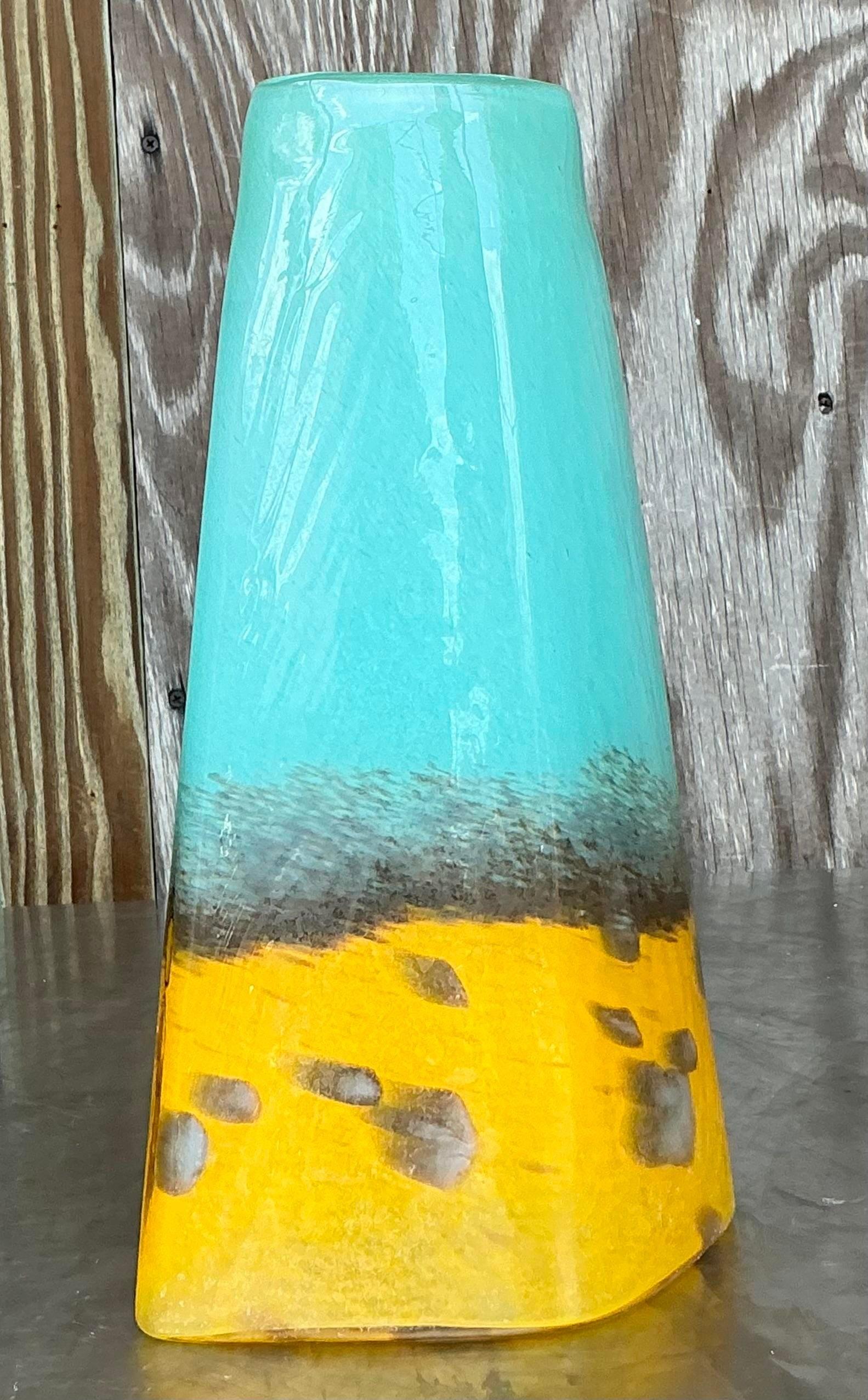 Vintage Boho Art Glass Vase For Sale at 1stDibs