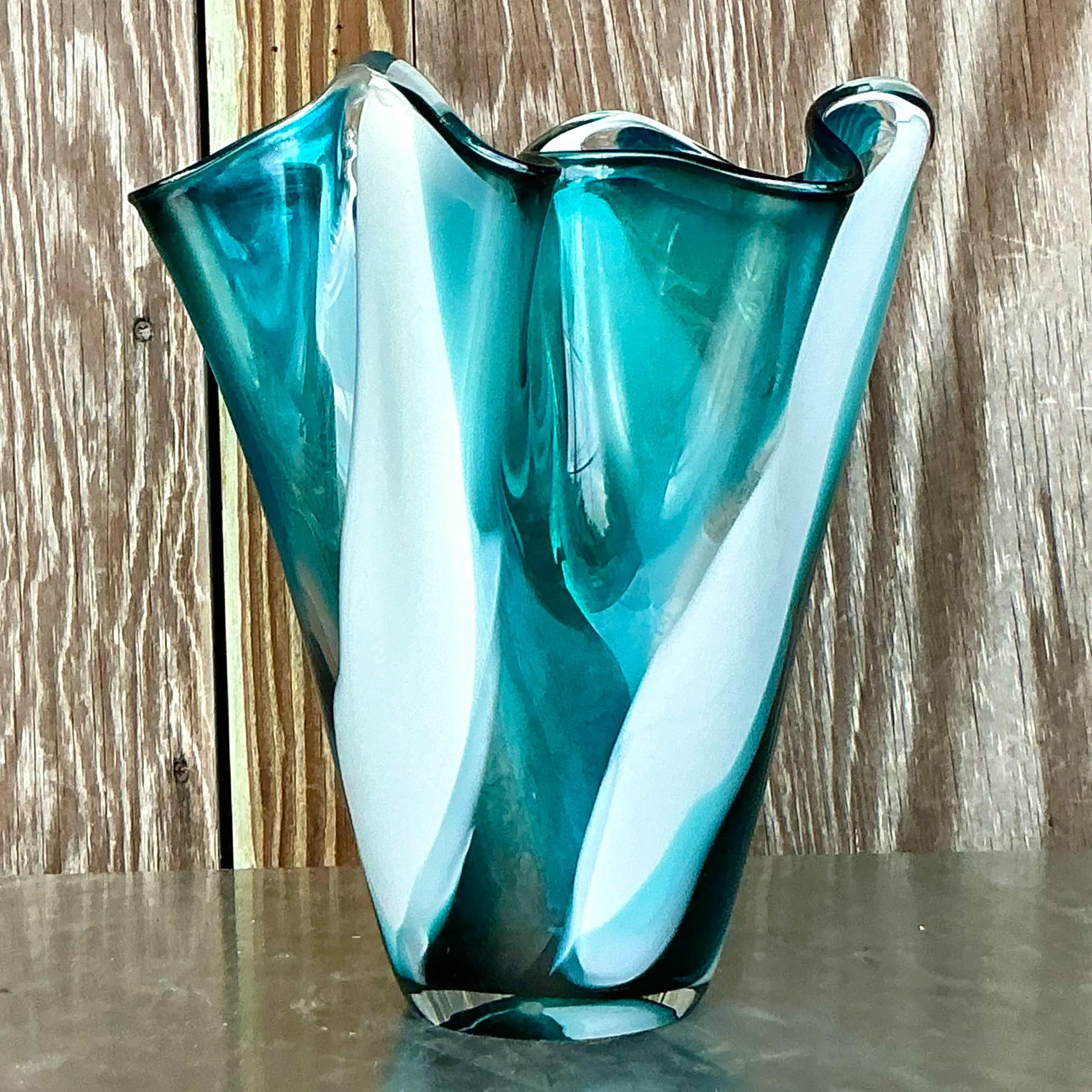 Vintage Boho Art Glass Vase For Sale at 1stDibs
