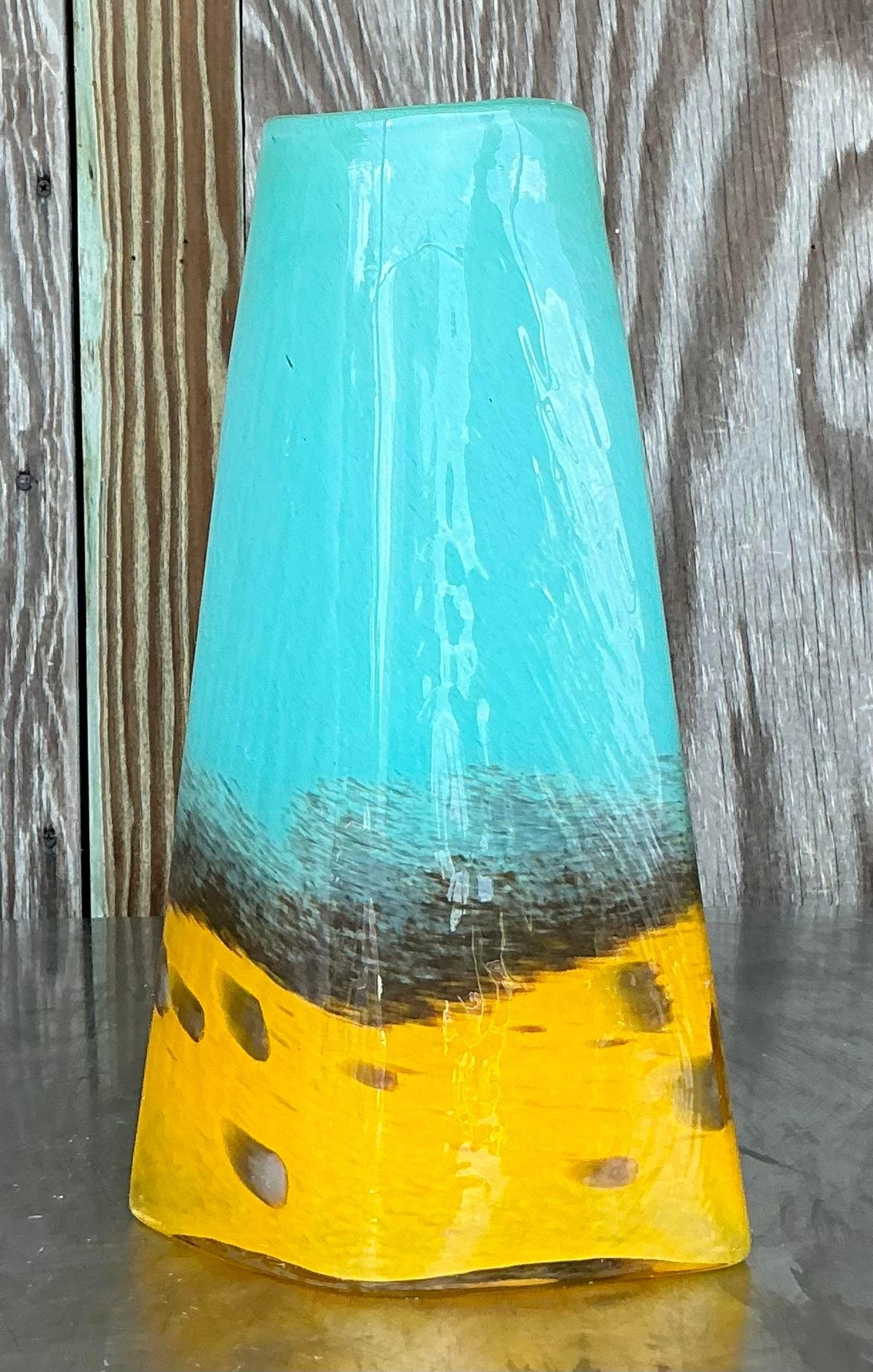 Vintage Boho Art Glass Vase For Sale at 1stDibs