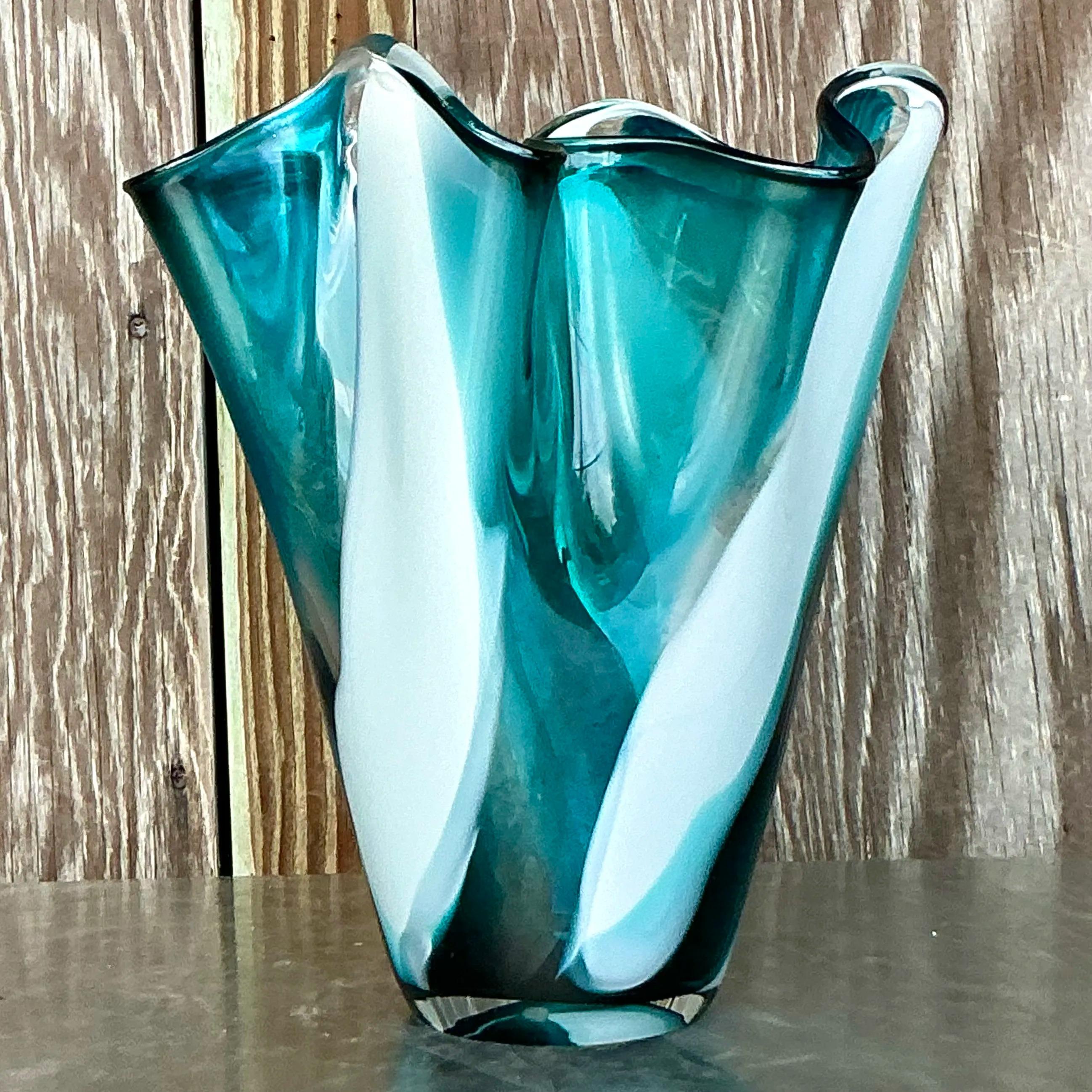 Vintage Boho Art Glass Vase For Sale at 1stDibs