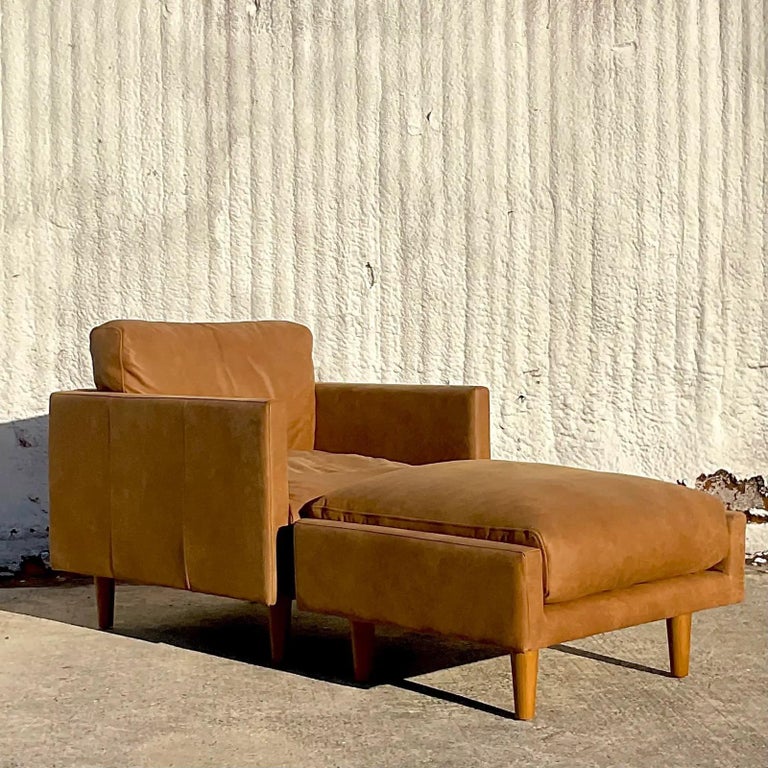 Vintage Boho Article Leather Chair and Ottoman Set For Sale at 1stDibs