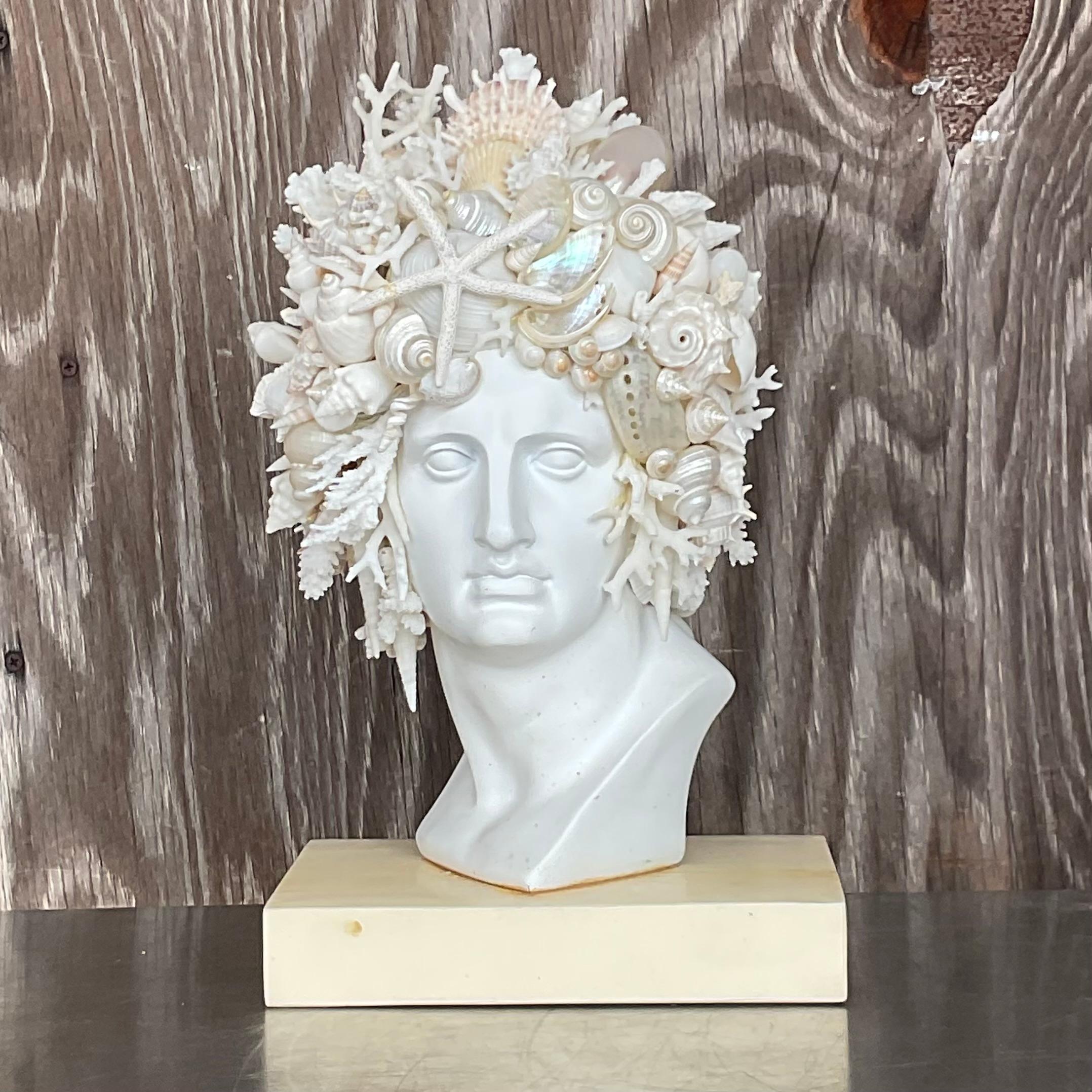 Vintage Boho Artisan Shell Bust For Sale at 1stDibs