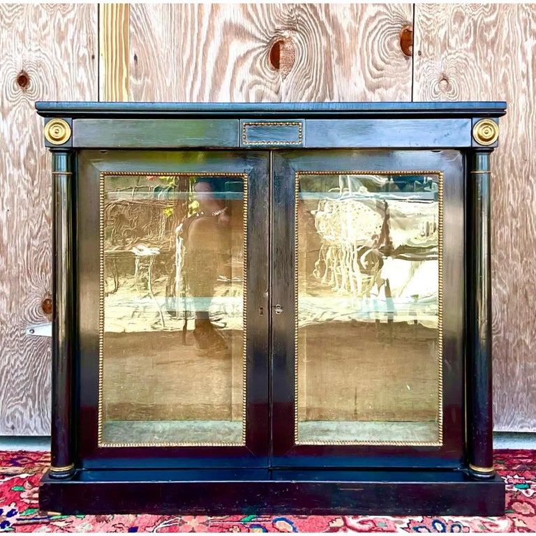 Vintage Boho Black Lacquer and Gilt Bookcase at 1stDibs