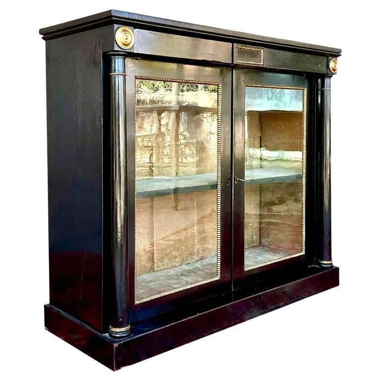 Vintage Boho Black Lacquer and Gilt Bookcase at 1stDibs