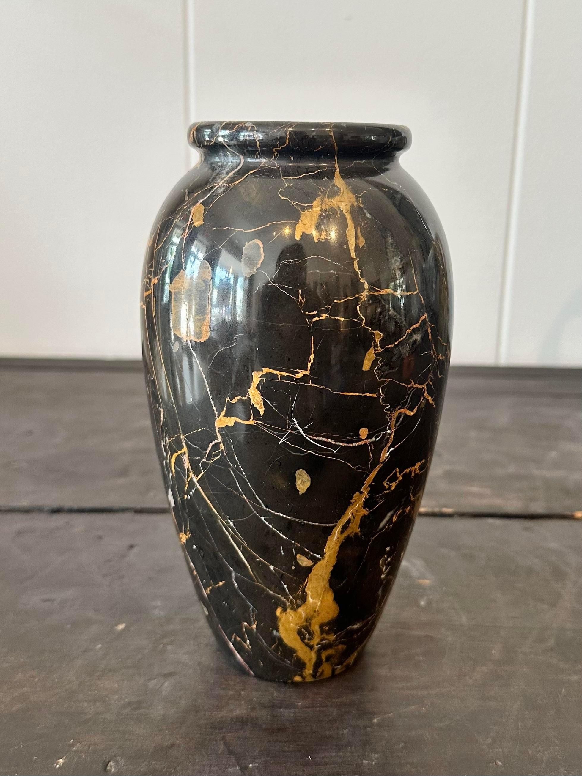 Vintage Boho Black Marble Vase For Sale at 1stDibs