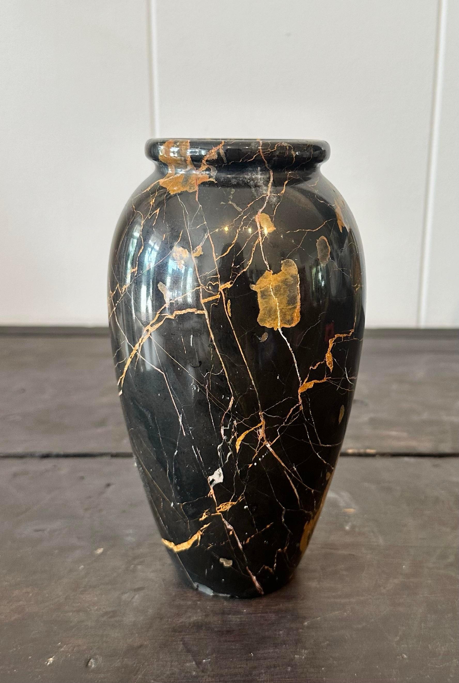 Vintage Boho Black Marble Vase For Sale at 1stDibs