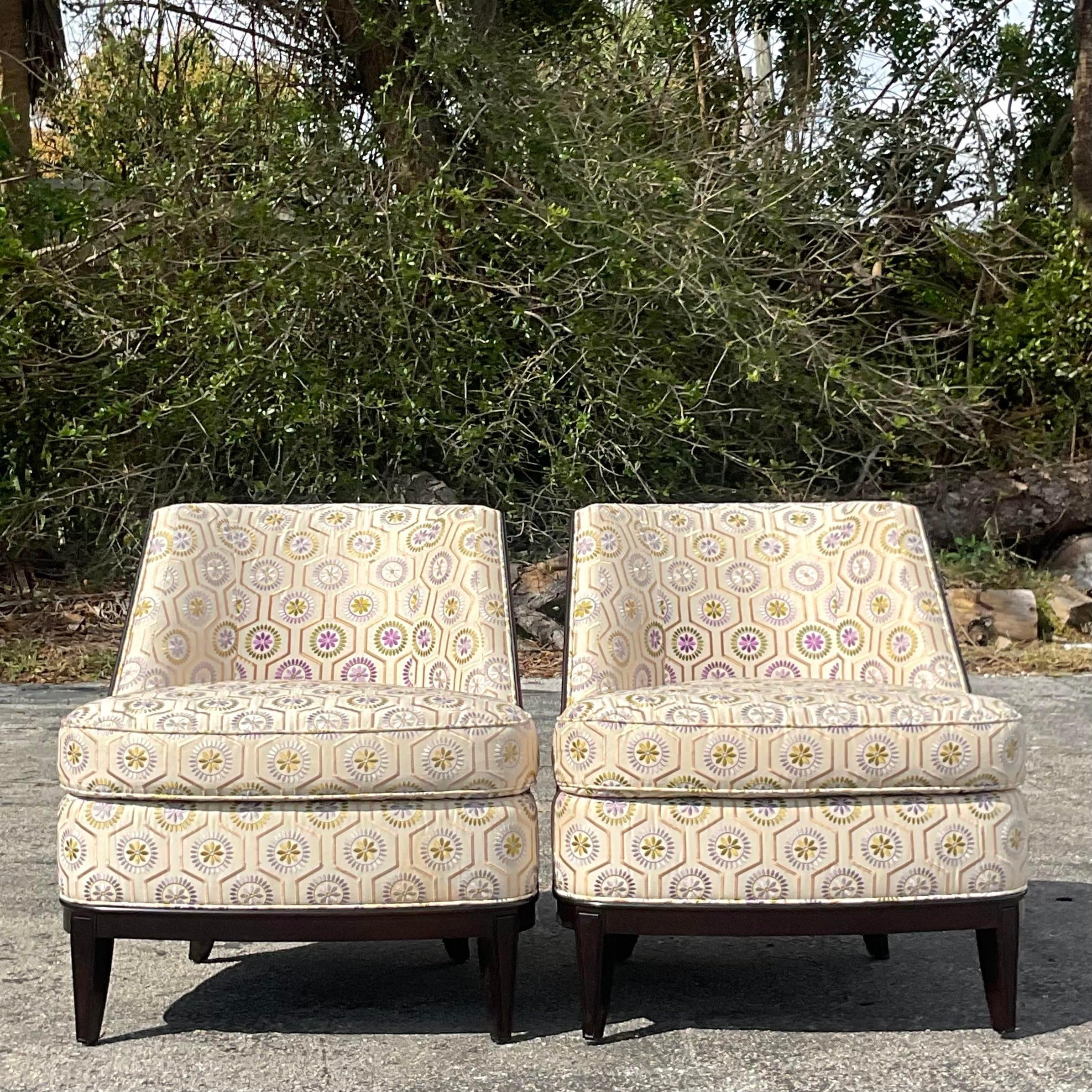 Vintage Boho Bolier Embroidered Lounge Chairs - a Pair For Sale at 1stDibs