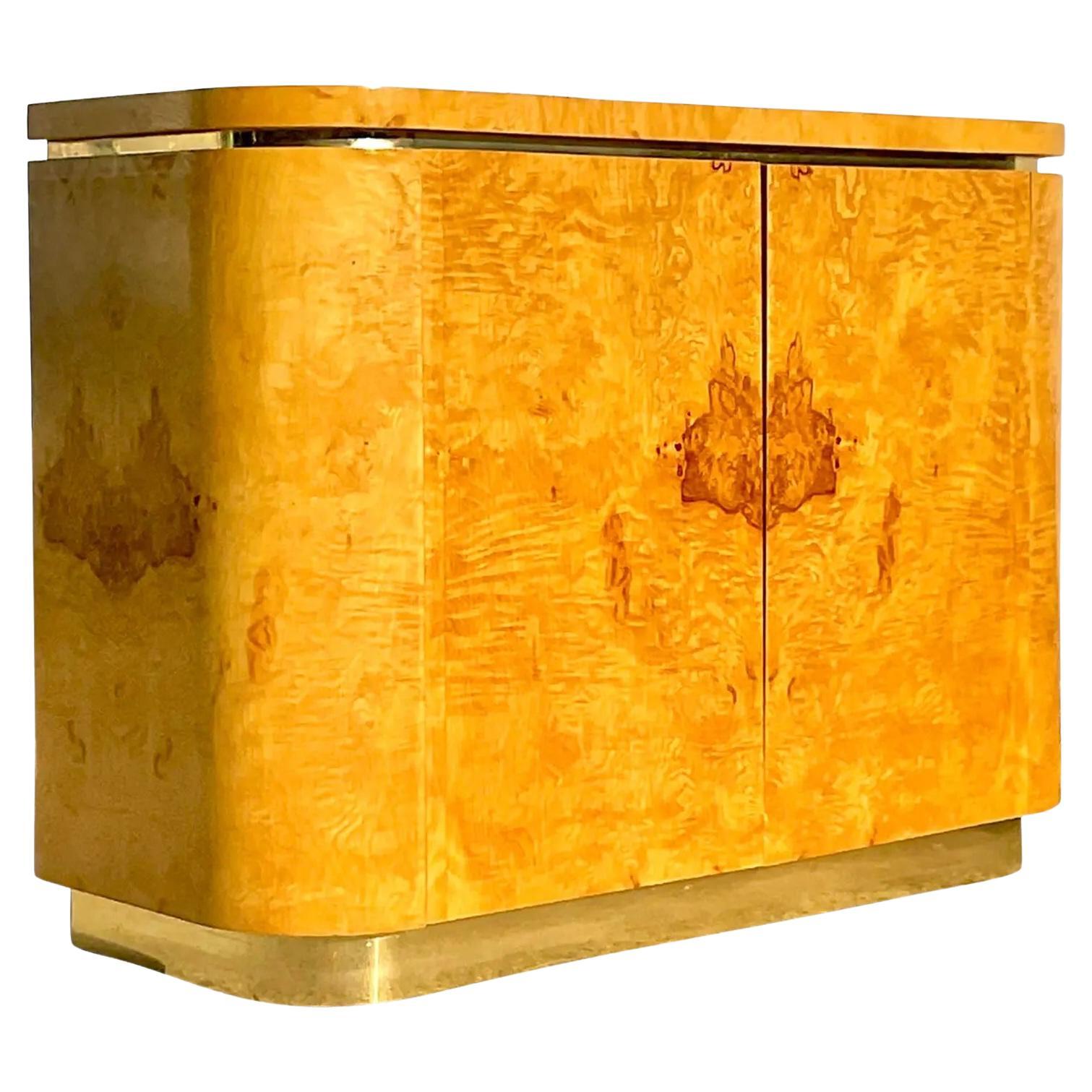 Vintage Boho Book Matched Burl Wood Sideboard at 1stDibs