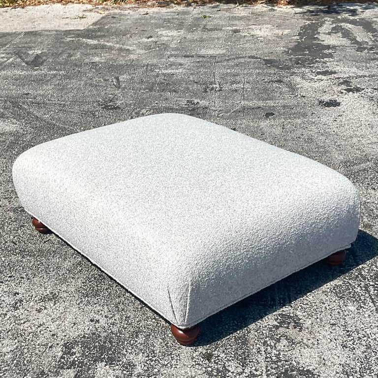 Vintage Boho Bouclé Ottoman For Sale at 1stDibs