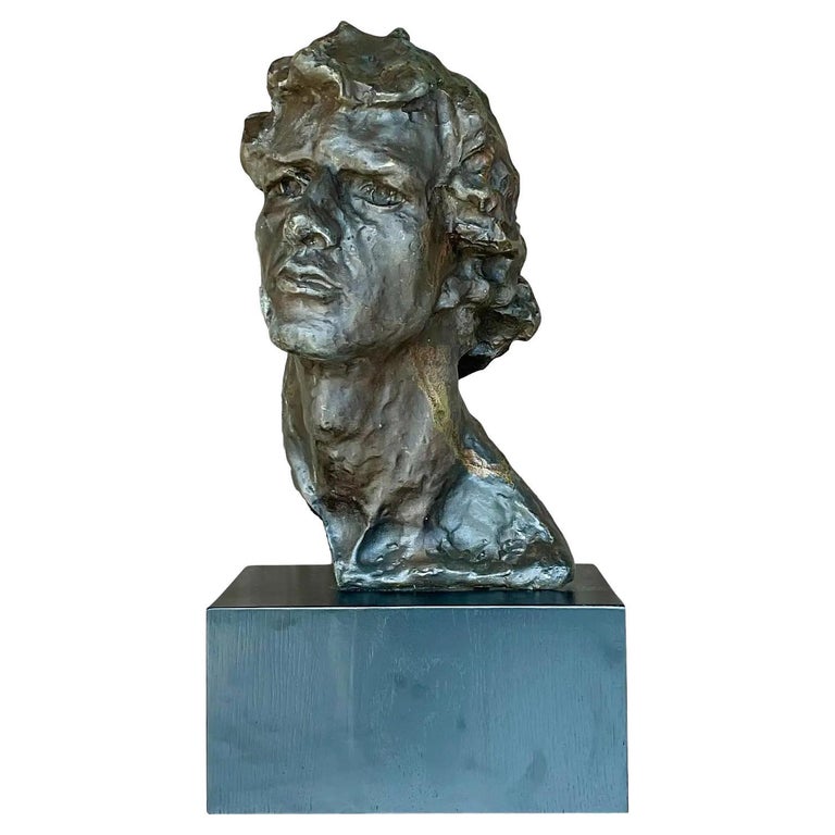 Vintage Boho Bronze Bust of Man Signed For Sale at 1stDibs