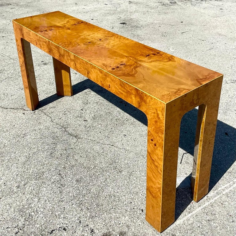 Vintage Boho Burl Console After Milo Baughman For Sale at 1stDibs