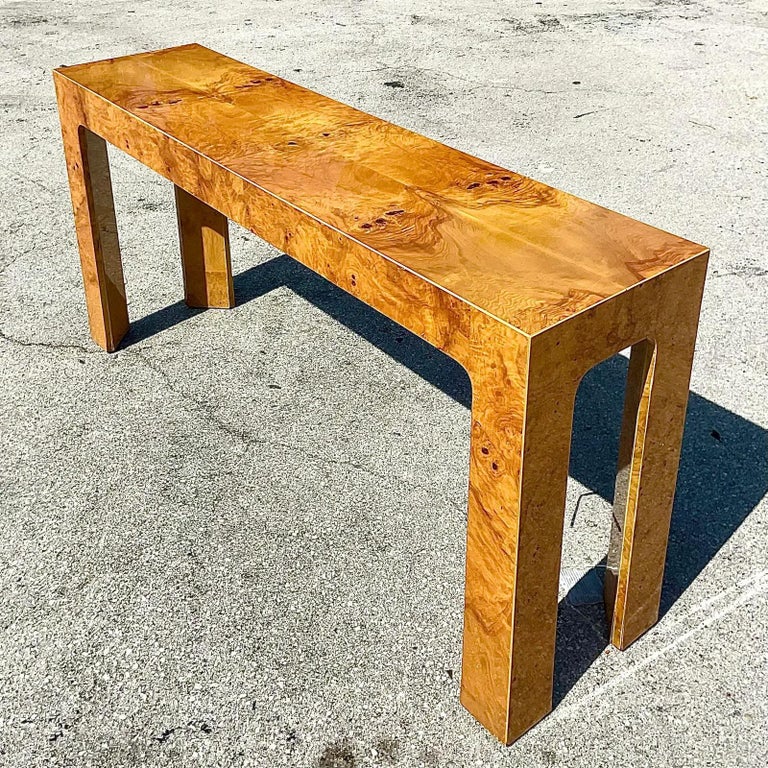 Vintage Boho Burl Console After Milo Baughman For Sale at 1stDibs