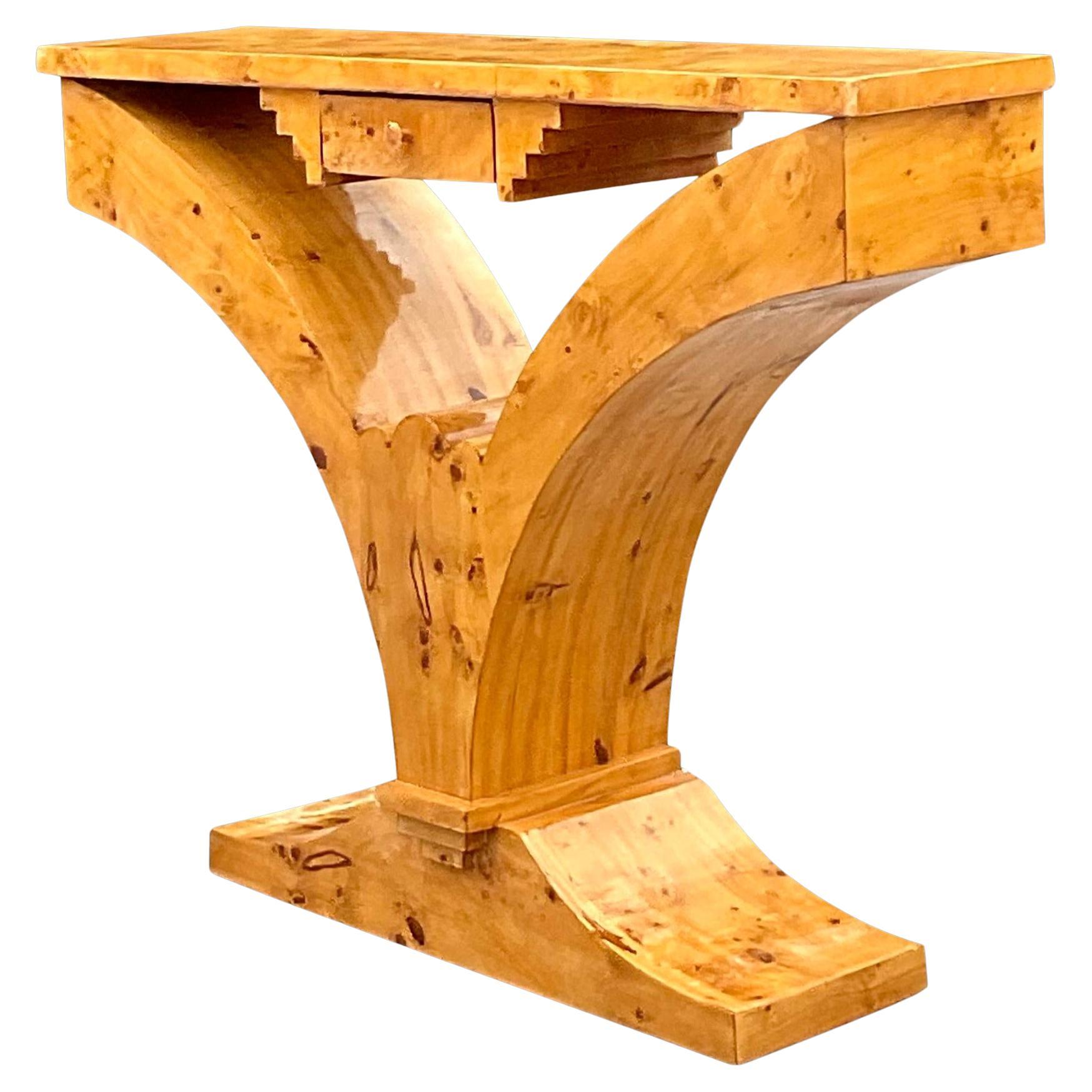 Late 20th Century Vintage Boho Deco Burl Wood Waterfall Console Table ...