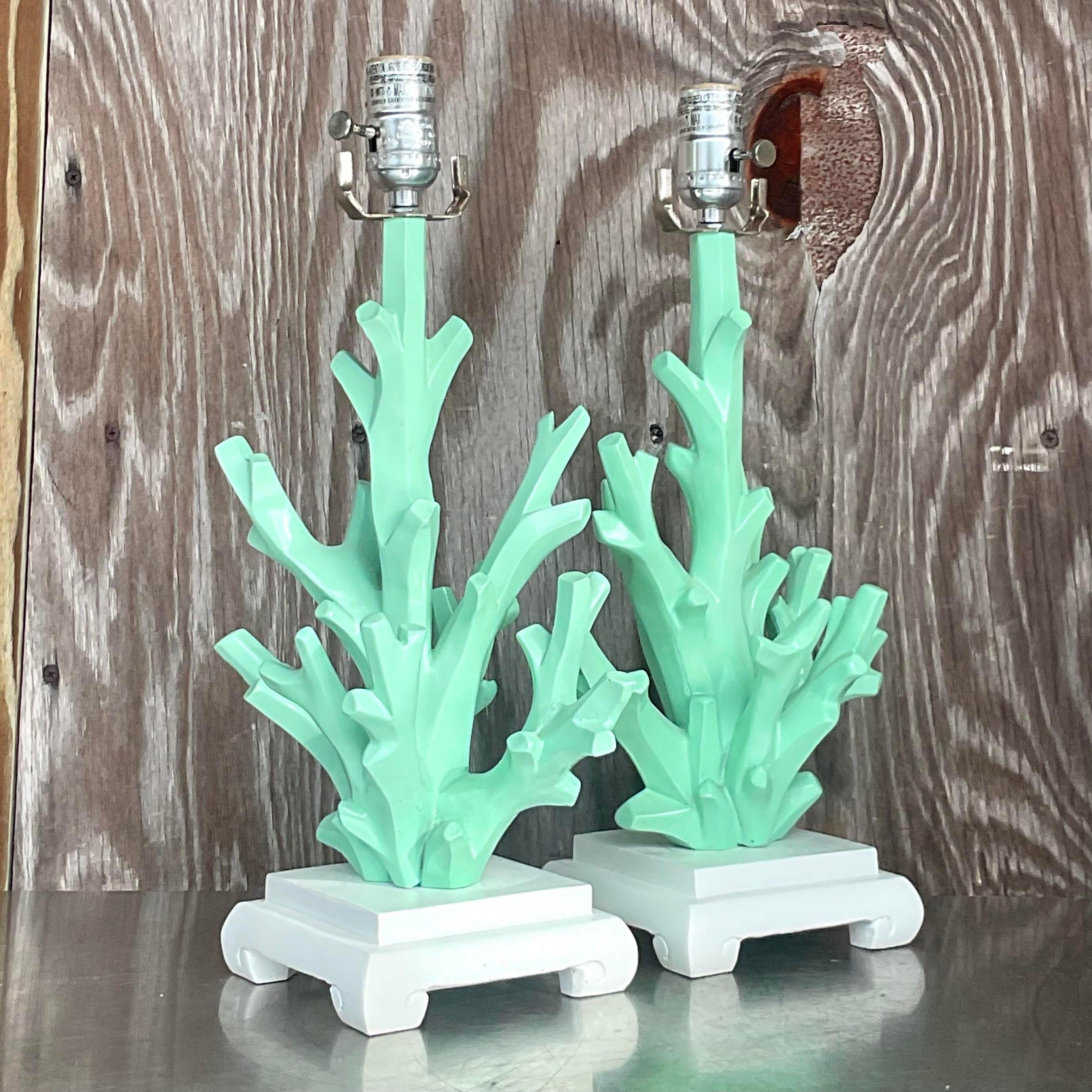 Vintage Boho Carved Coral Branch Lamps - a Pair at 1stDibs
