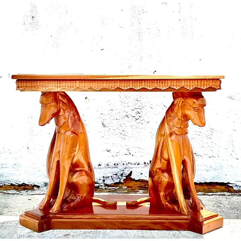 Vintage Boho Carved Dog Console Table at 1stDibs