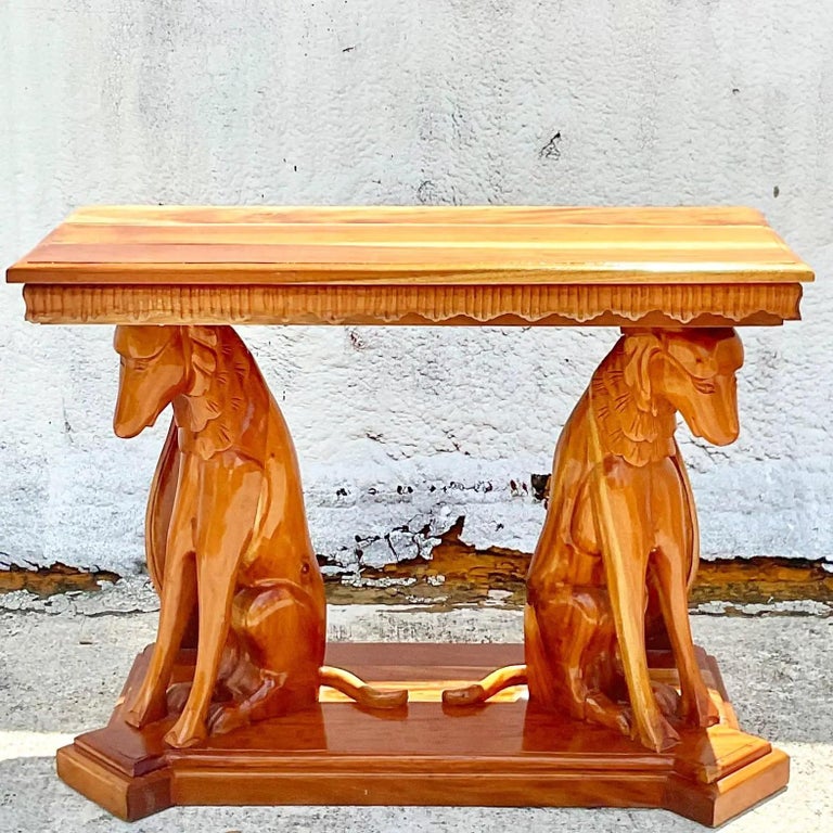 Vintage Boho Carved Dog Console Table at 1stDibs
