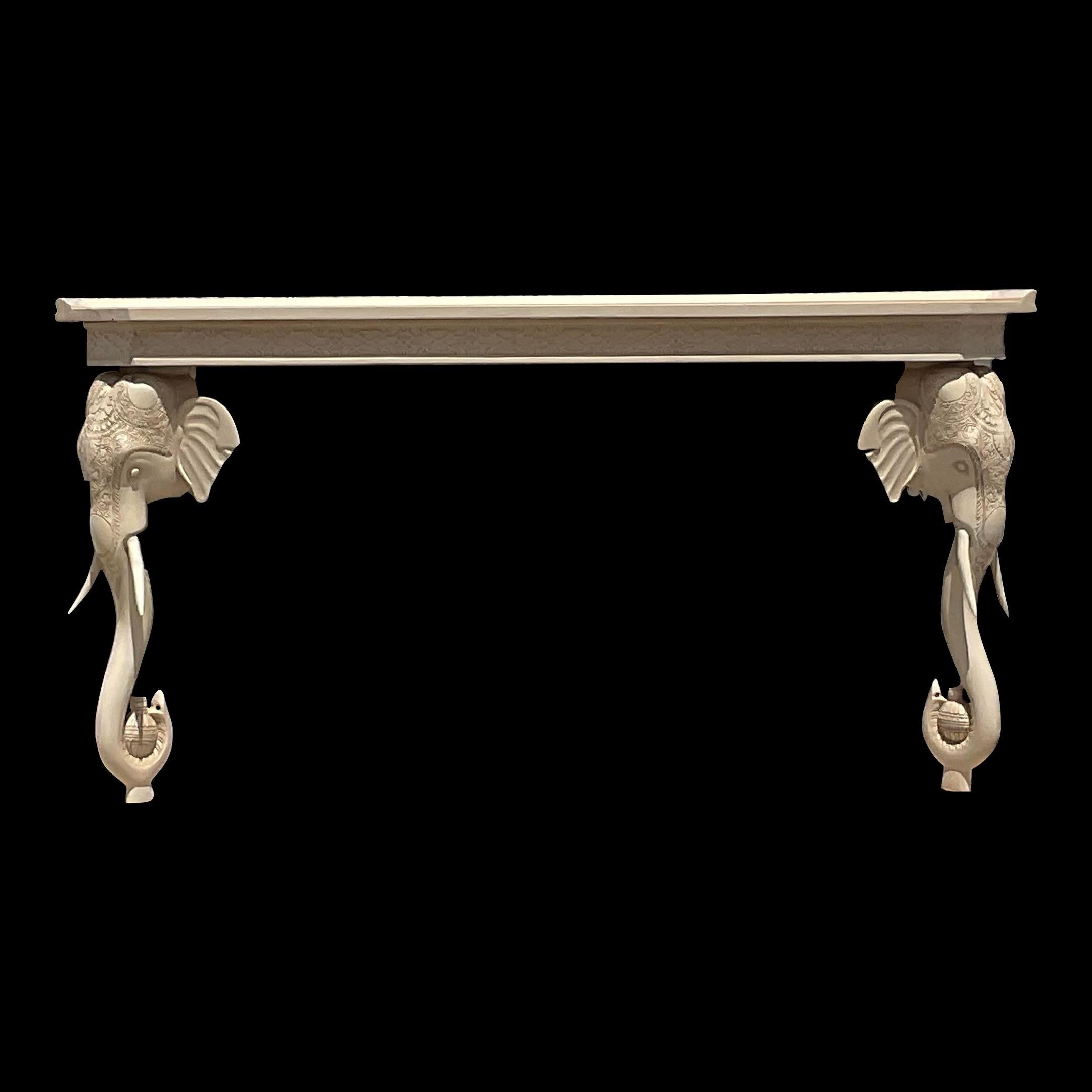 Vintage Boho Carved Elephant Wall Mount Console Table For Sale at 1stDibs