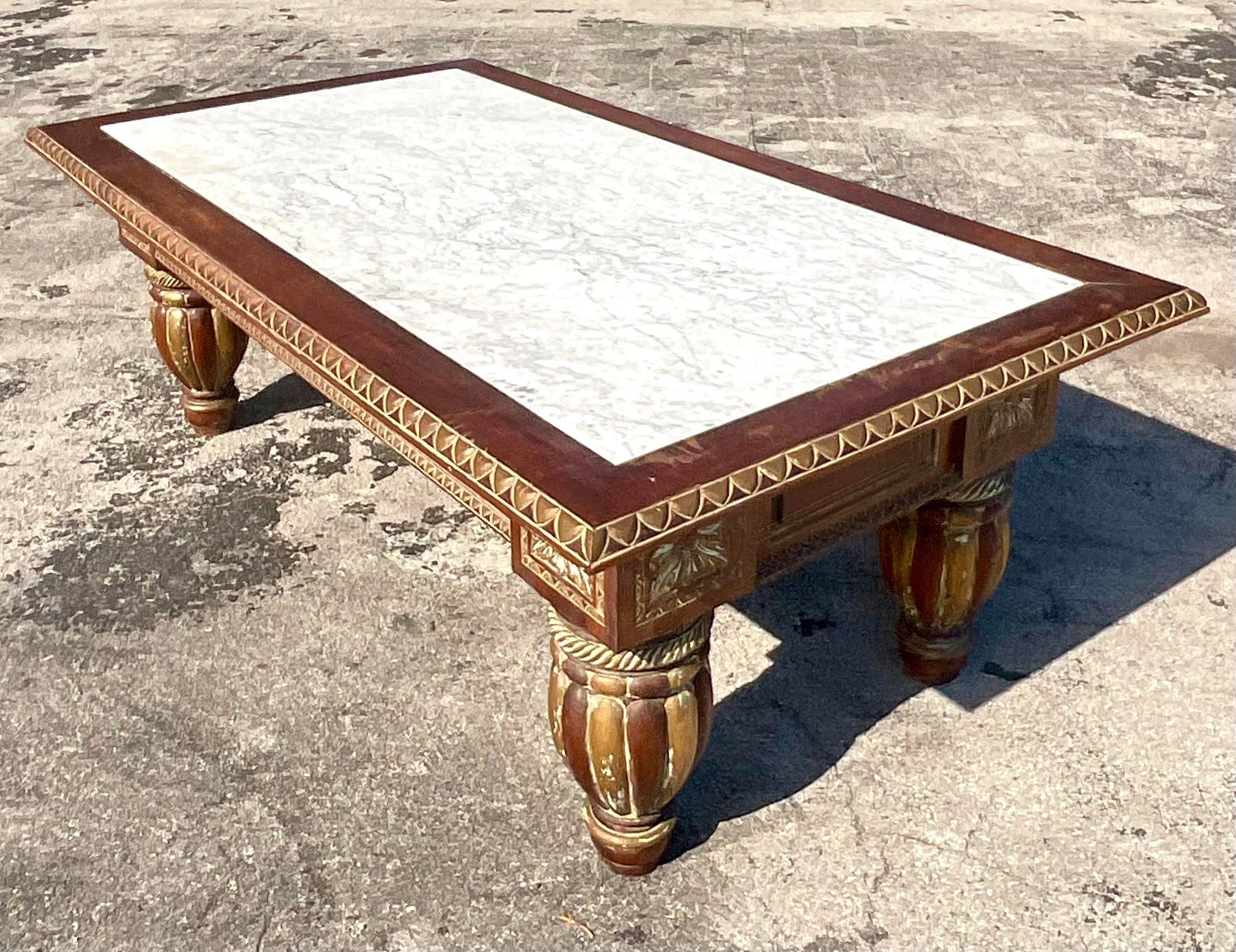 Vintage Boho Carved Library Table For Sale at 1stDibs