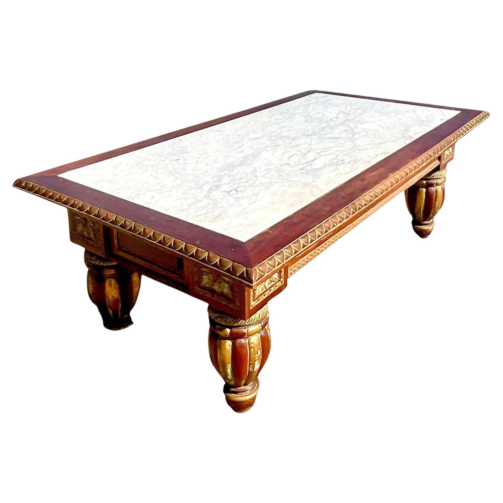 Vintage Boho Carved Library Table For Sale at 1stDibs