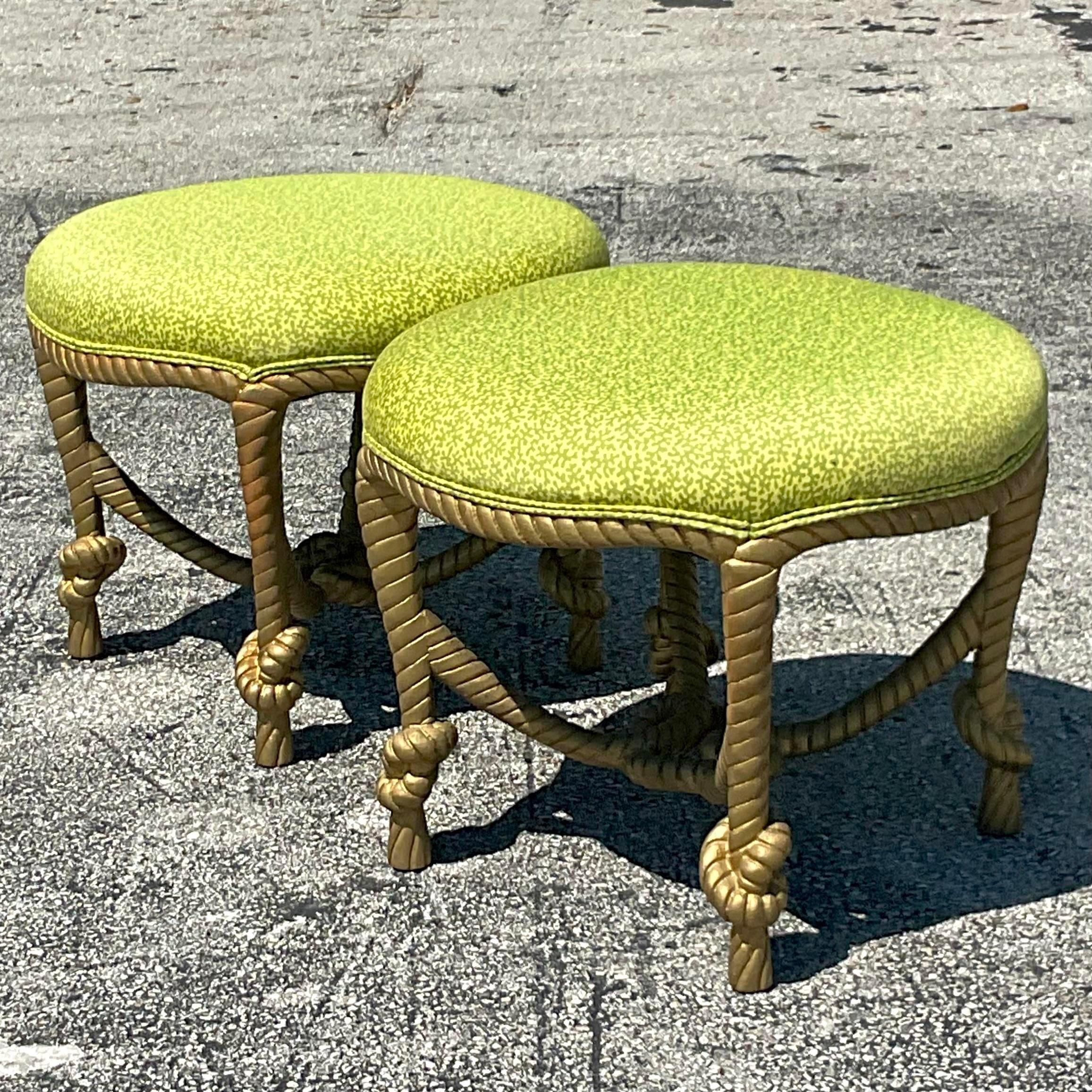 Vintage Boho Carved Rope and Knot Stools - a Pair For Sale at 1stDibs