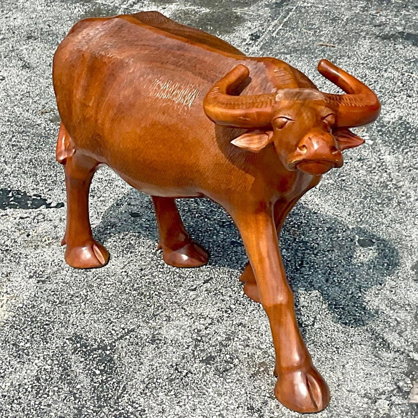 Vintage Boho Carved Steer For Sale at 1stDibs