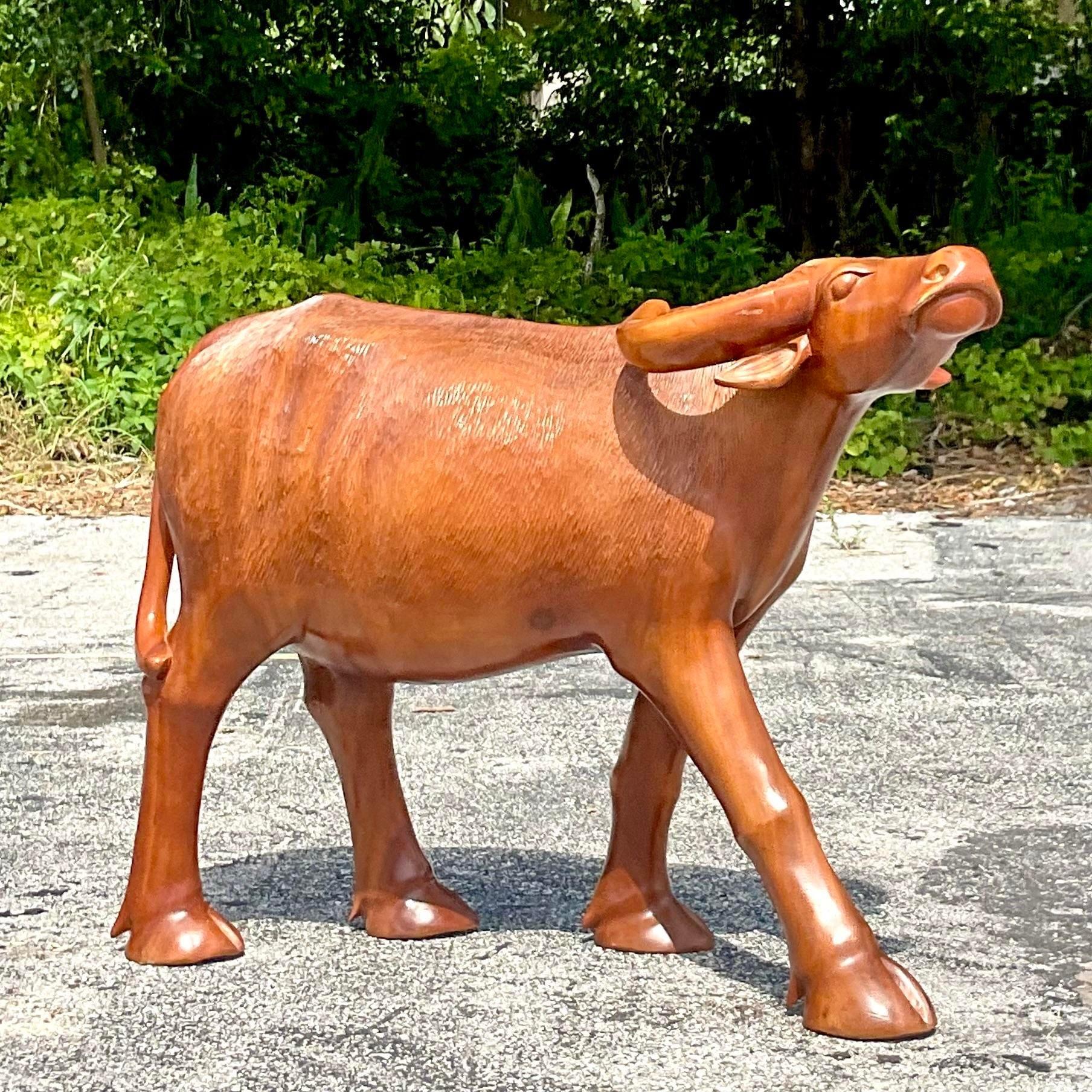 Vintage Boho Carved Steer For Sale at 1stDibs