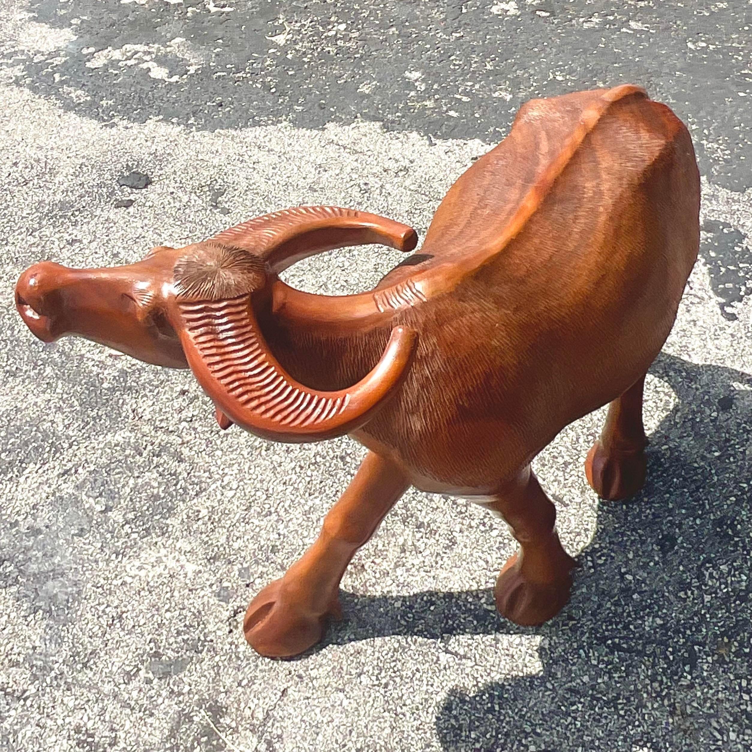 Vintage Boho Carved Steer For Sale at 1stDibs