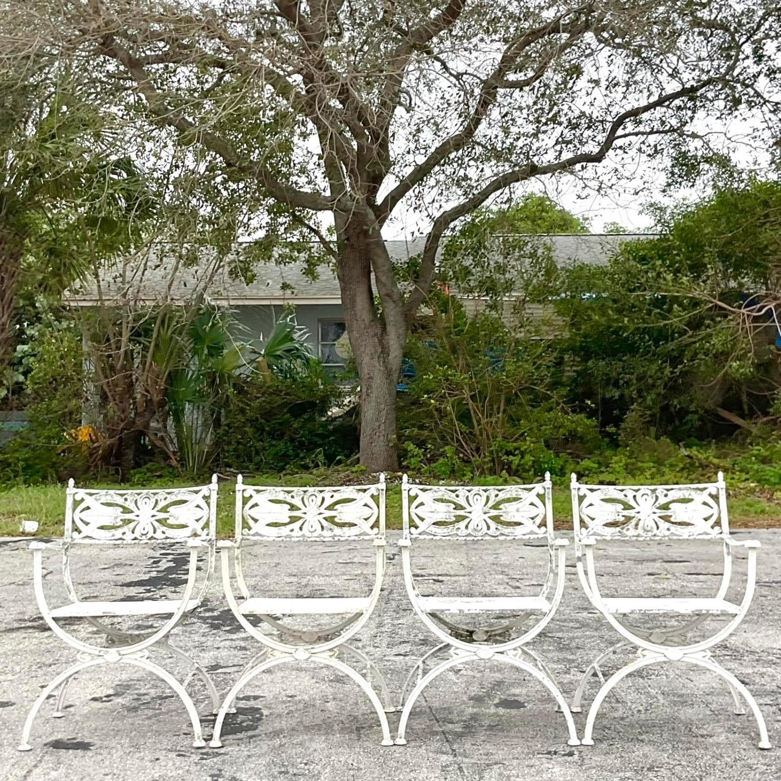 Vintage Boho Cast Aluminum Outdoor Dining Chairs - Set of 4 at 1stDibs